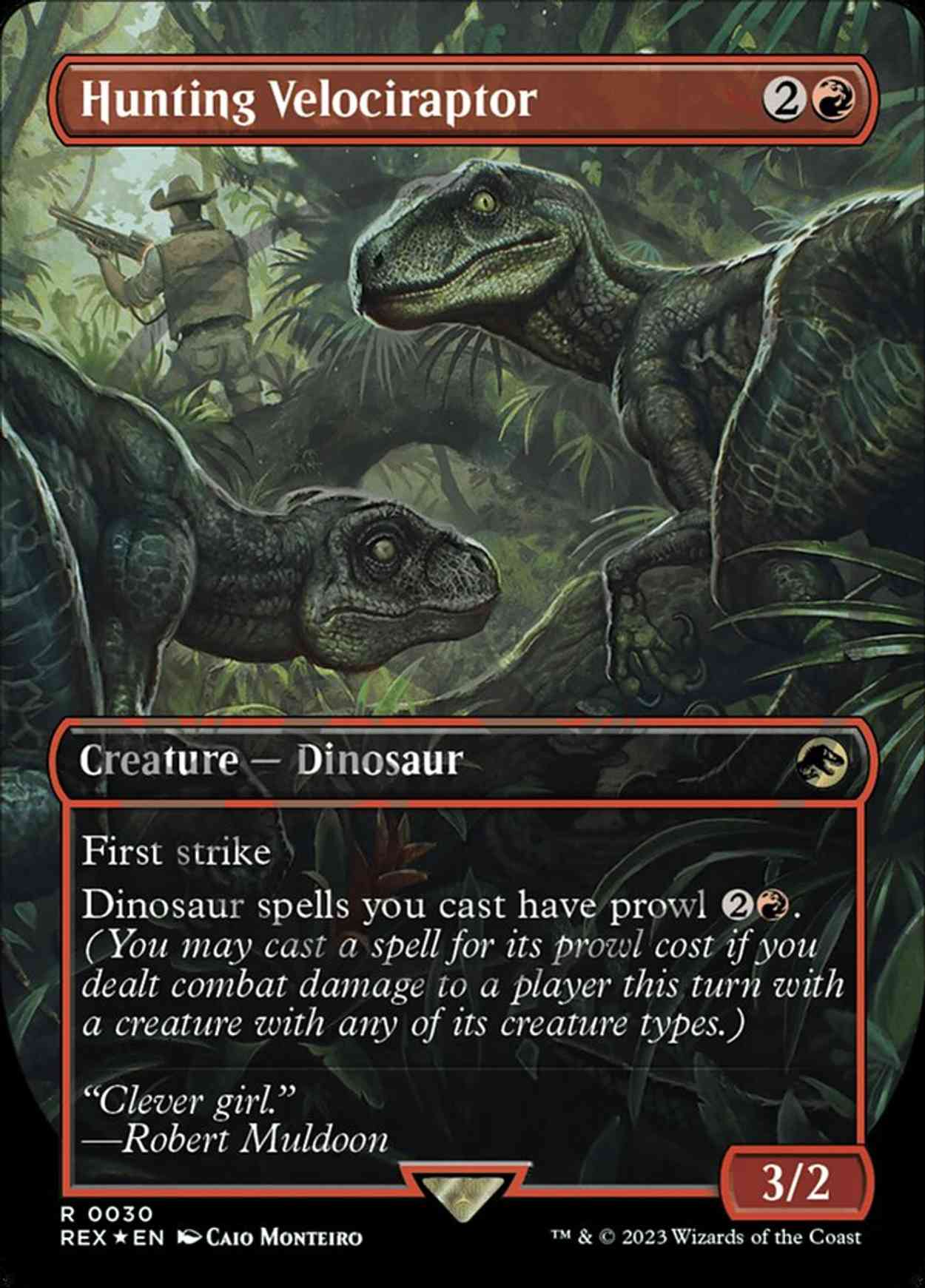 Hunting Velociraptor (Borderless) (Emblem) Price from mtg Jurassic ...